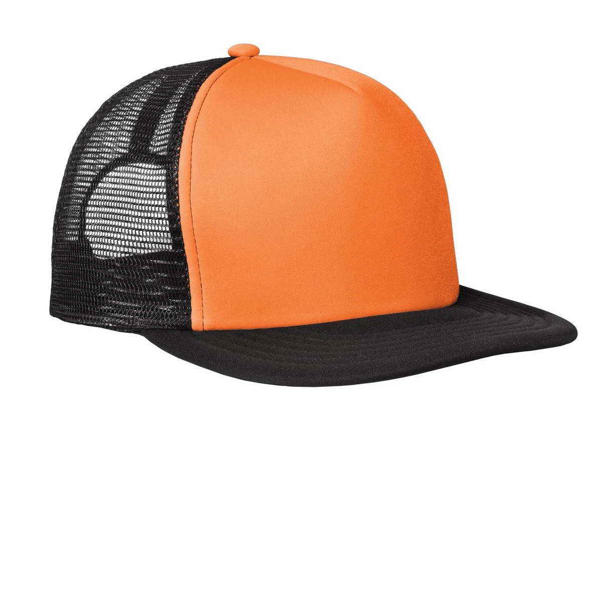 District DT624 Flat Bill Snapback Trucker Cap - Neon Orange ...