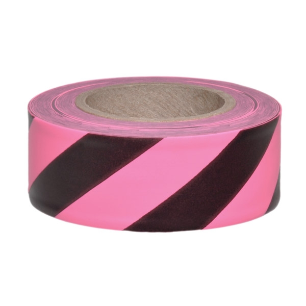 Presco SPGBK Striped Roll Flagging Tape - Pink Glo/Black | FullSource.com