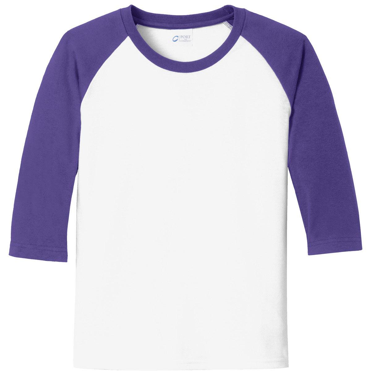 Port & Company PC55YRS 3/4-Sleeve Raglan T-Shirt - White/Purple ...